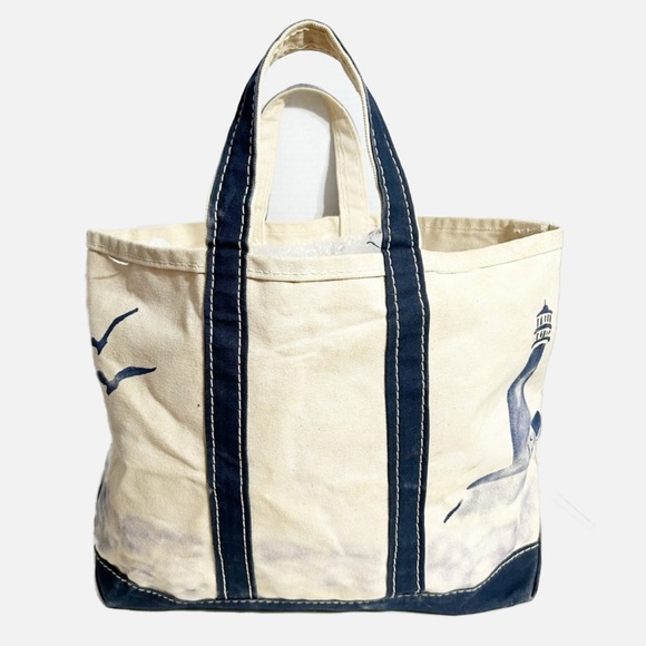 Unbranded | Bags | Canvas Tote Bag Blue Accents Nautical Lighthouse ...